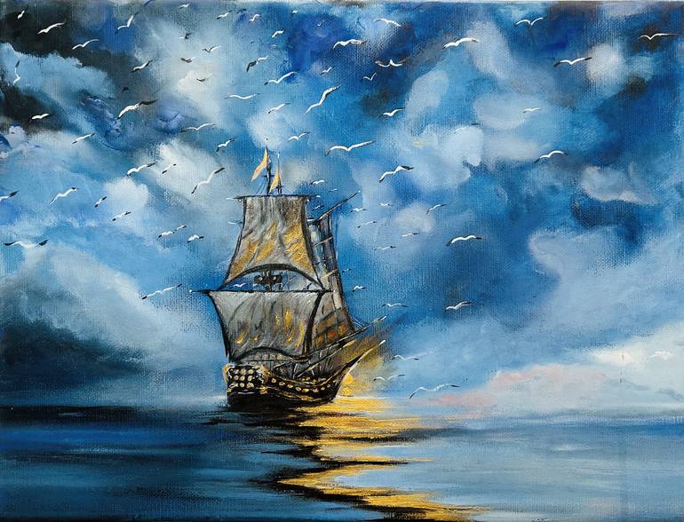 The Night Sea Painting by Violeta Allaberdieva | Saatchi Art