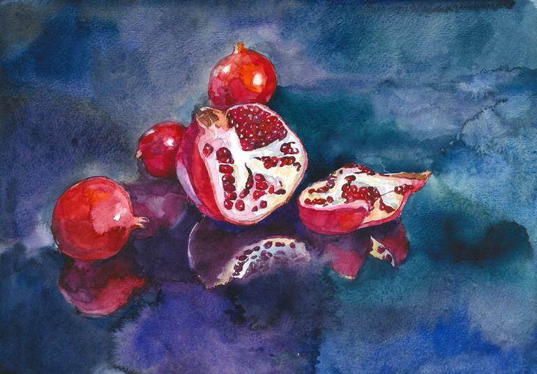 Red grenades Painting by Natallia Beliayeva | Saatchi Art