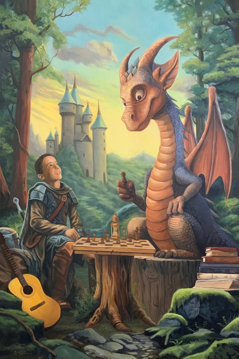 A Strategic Encounter: Knight and Dragon's Gambit Painting by Angel ...