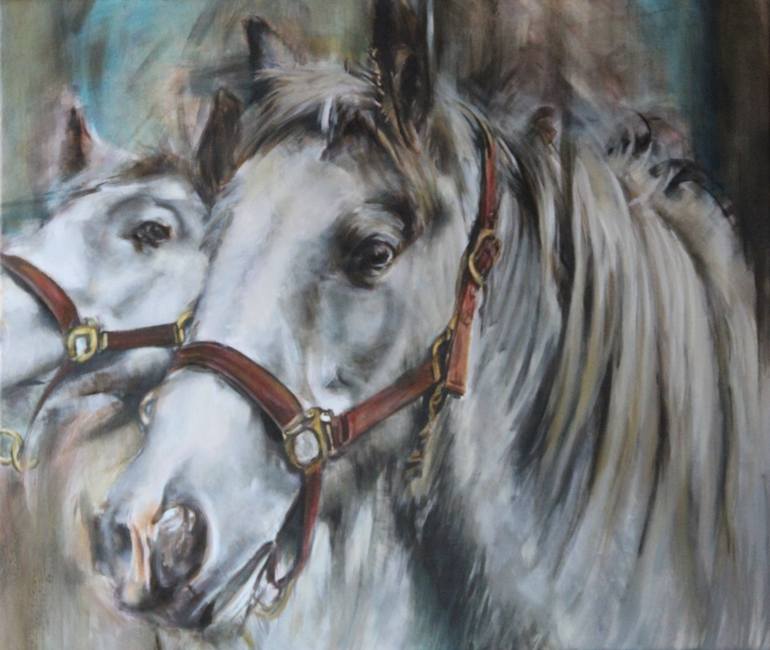 Two horses Painting by Cathérine Martens | Saatchi Art