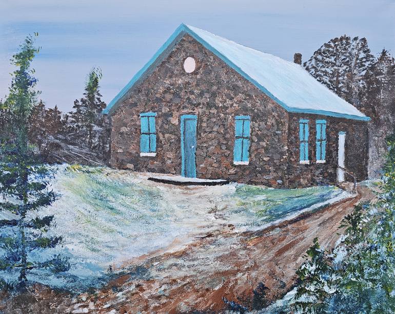Wooden Old Stone Schoolhouse in Winter Painting by Terrence Weadock ...