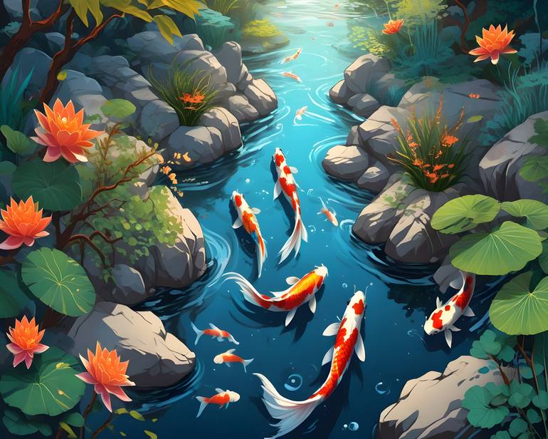 The Koi Fish Printmaking by Dodoy Art | Saatchi Art