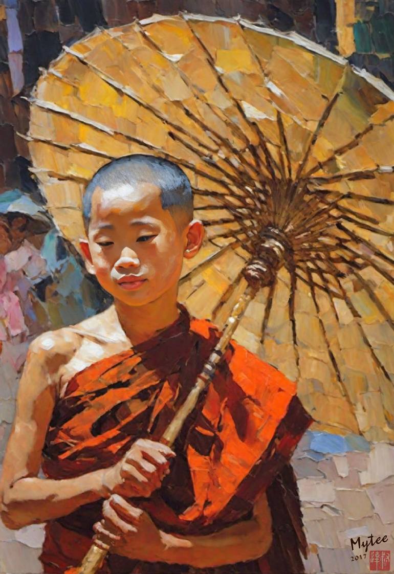 Monk and Umbrella Painting by Mytee T | Saatchi Art