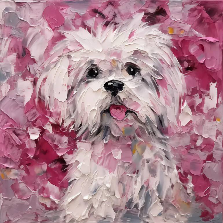 Pink puppy oil painting Drawing by Nick Yang | Saatchi Art