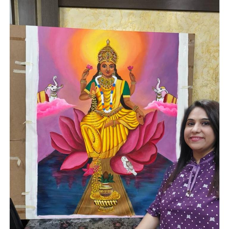 Indian Goddess Lakshmi painting-Big figurative painting Painting by ...
