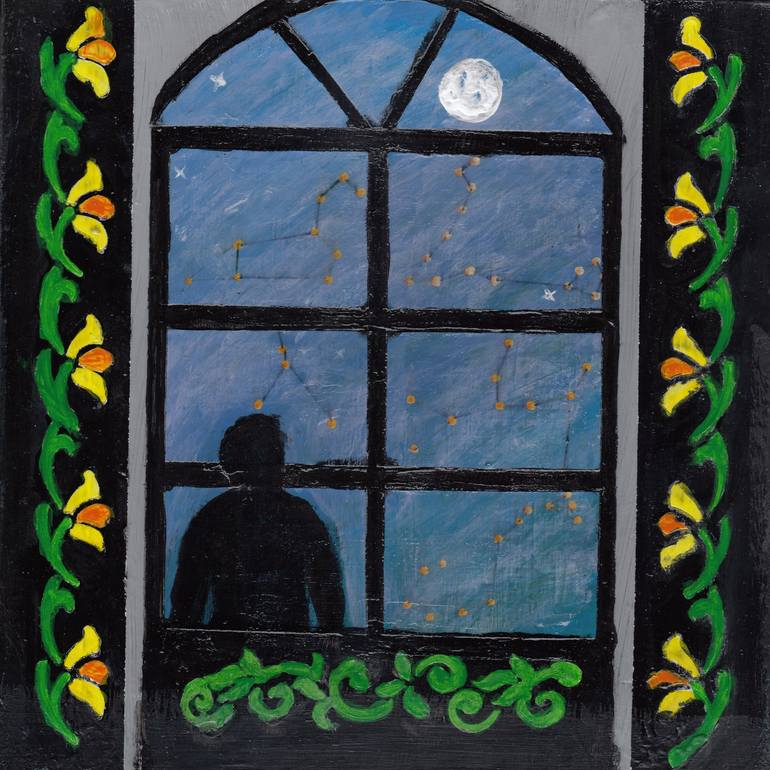 Black Shadow Astronomy Window Painting Painting by Cann Oova | Saatchi Art