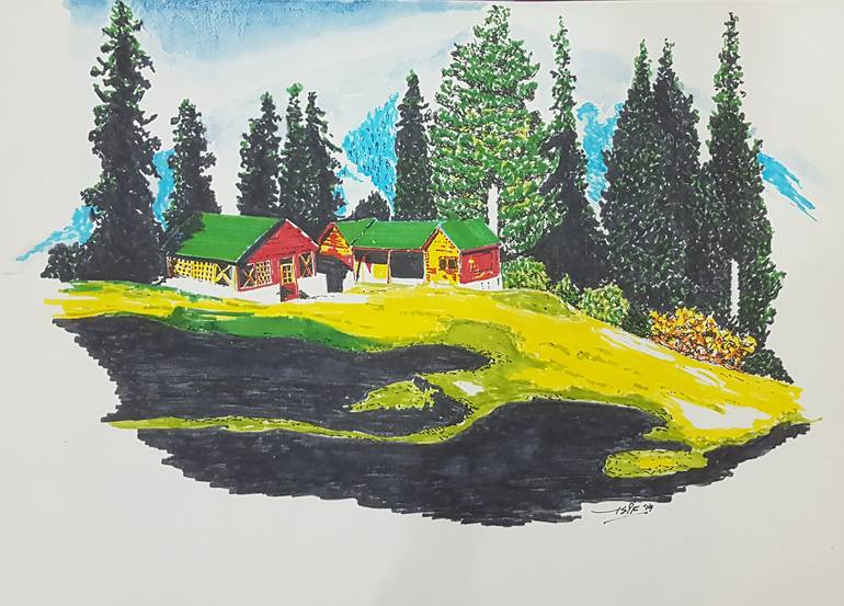 Huts Drawing by Oxbow Lotus | Saatchi Art