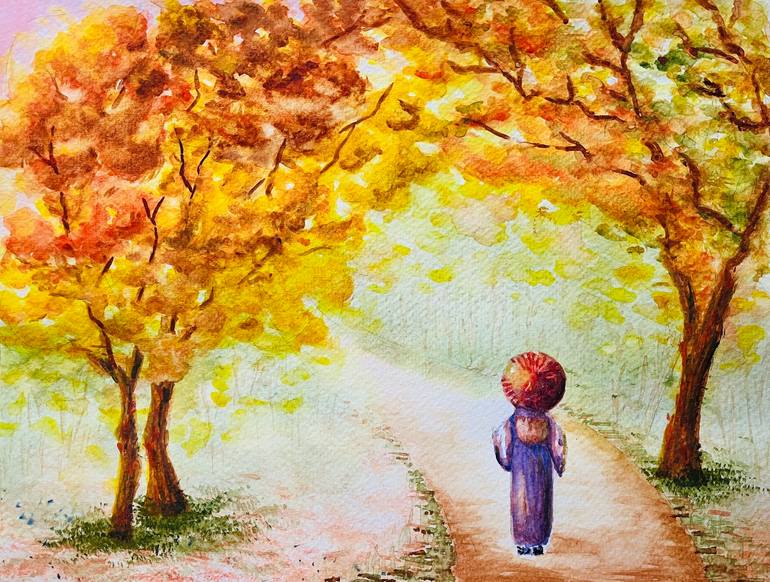 Autumn in Japan Painting by Sine Lam | Saatchi Art