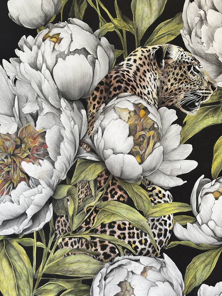 Wild Peonies Collection: Floral Serenade with a Feline Twist Drawing by ...