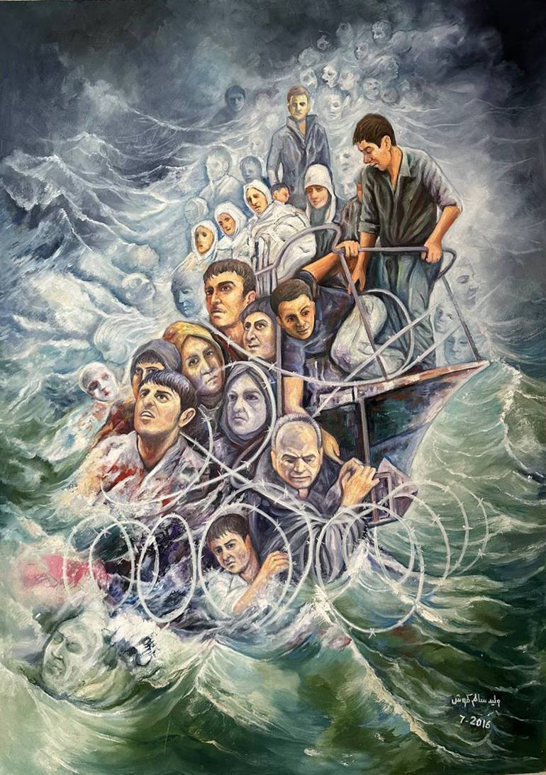 Escape to death by sea Drawing by WALID KAMMOUSH | Saatchi Art