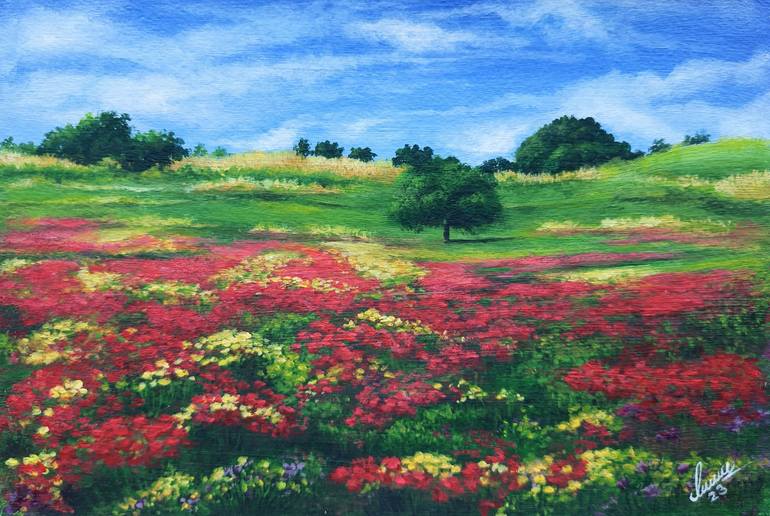 Flower Field Painting by Derya Dere | Saatchi Art