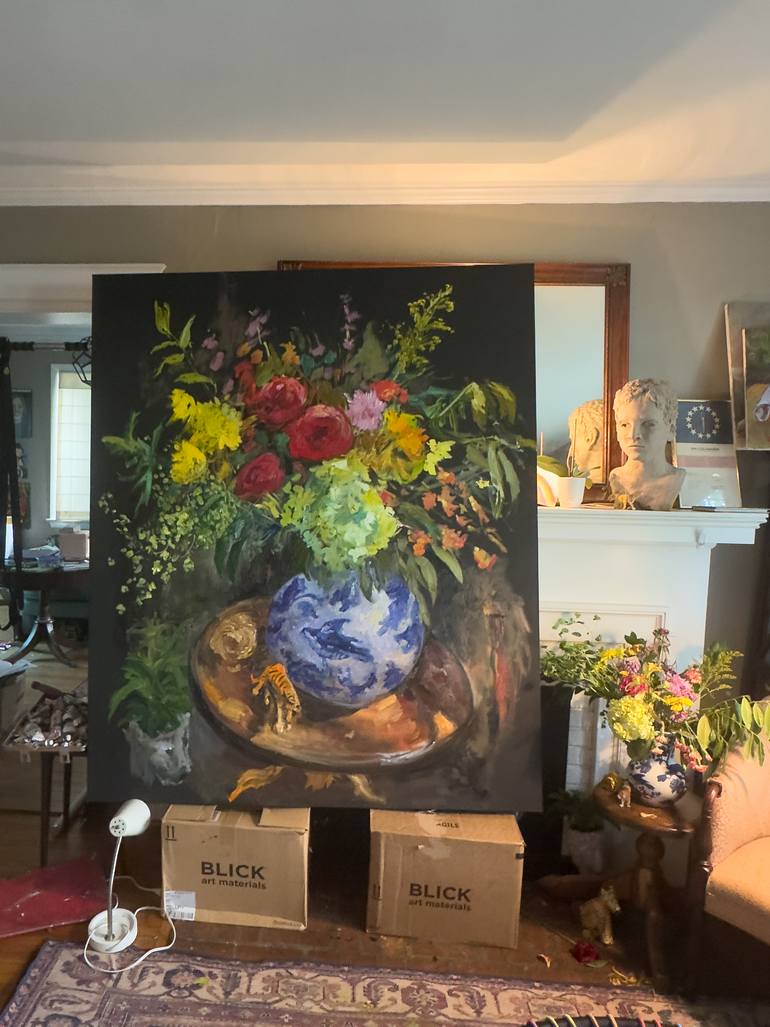 Flowers with Tiger Painting by Kristin Witbeck Lee | Saatchi Art