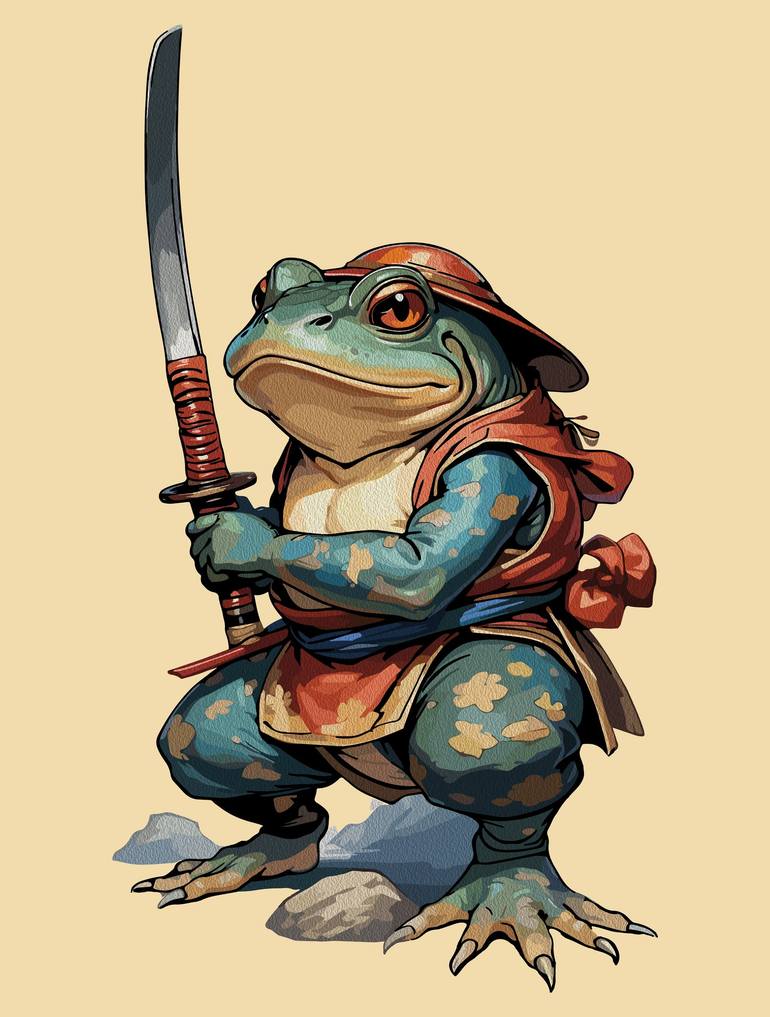 Samurai Frog Warrior with Katana Mixed Media by Ramy Salah Hefny ...