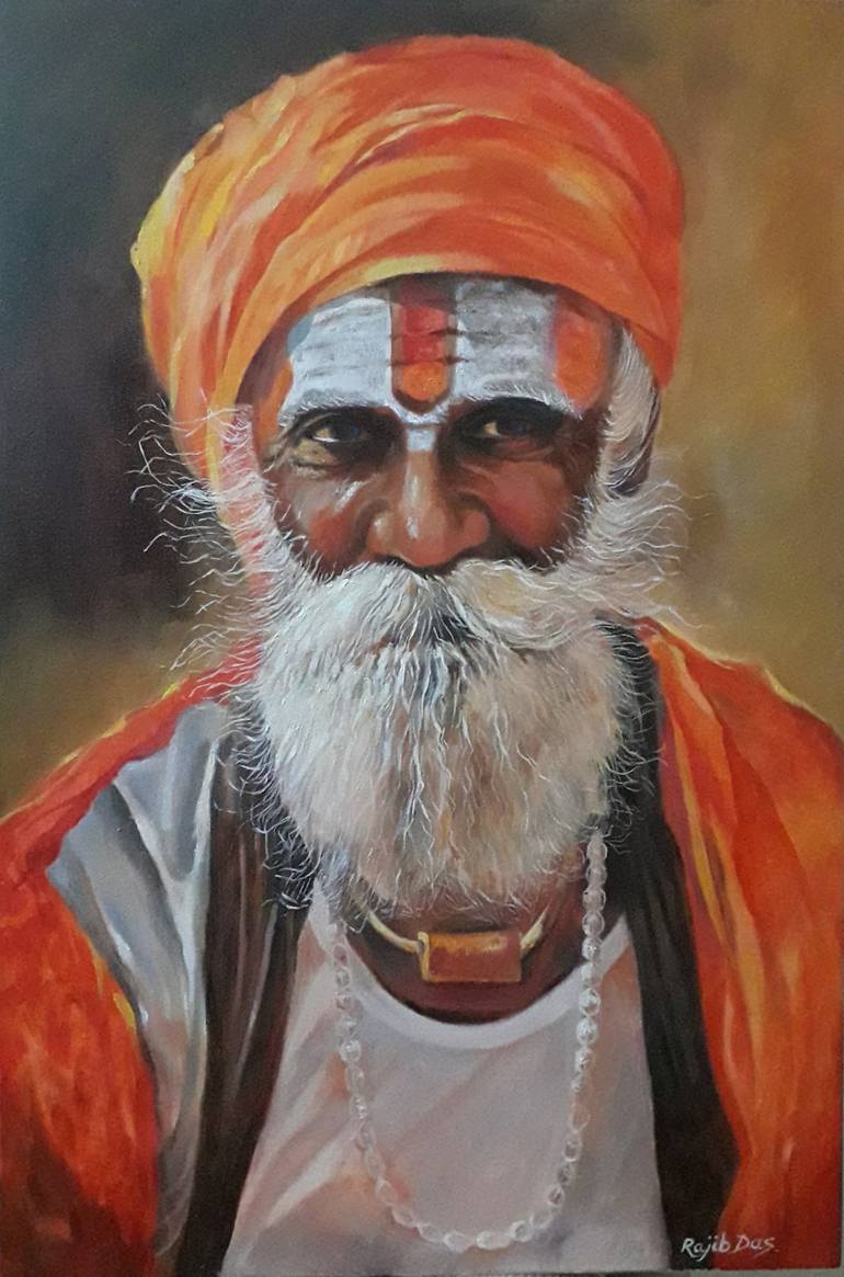 Indian Saint Painting by Rajib Das | Saatchi Art
