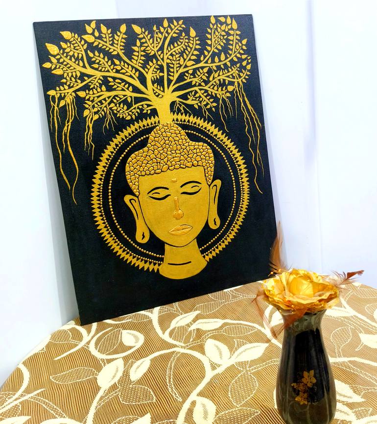 Black & Golden Buddha Painting by Deshna Jain | Saatchi Art