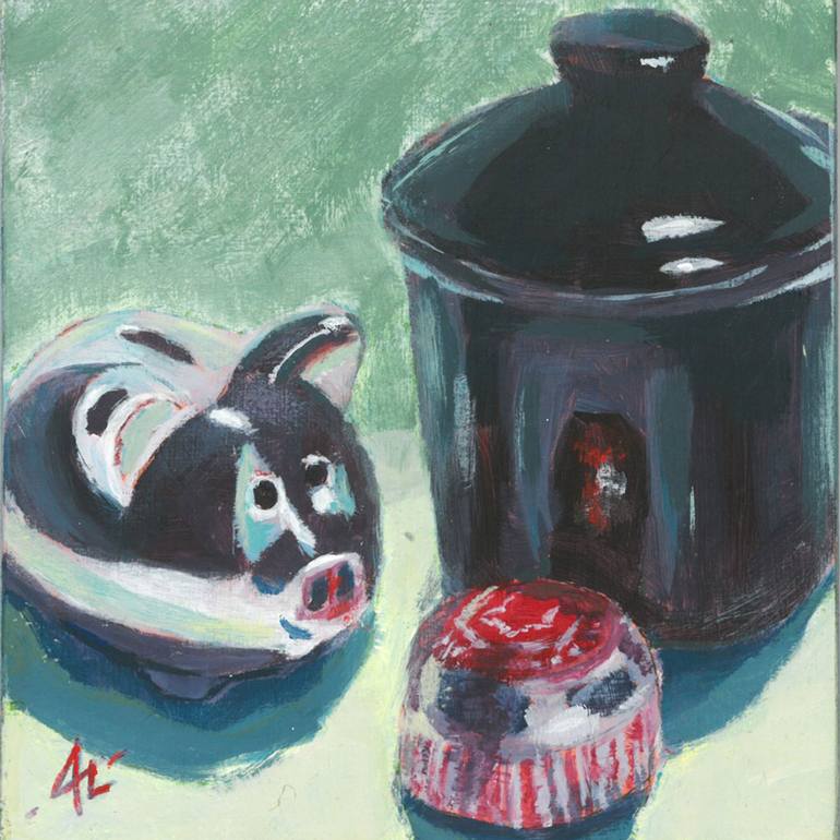 Mirror Pig - Black Jar - Tunnocks Teacake Painting by Alan Loach ...