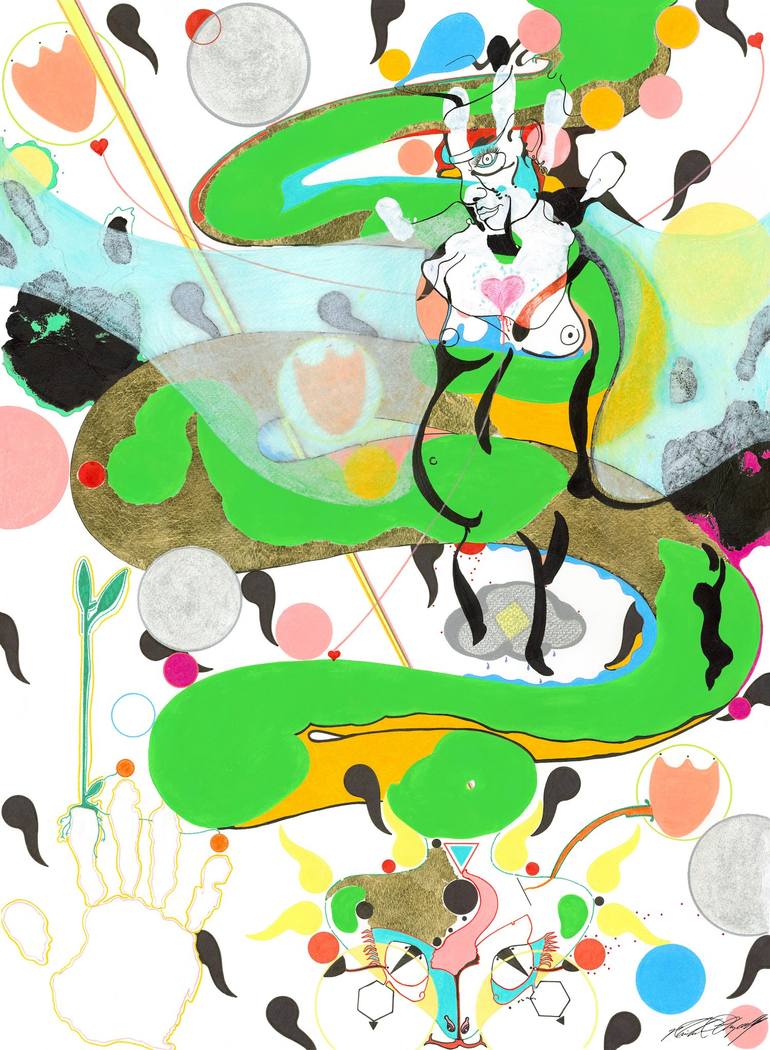 The Pregnant Centaur Fairy Meets The Green Boa Painting by Michael ...