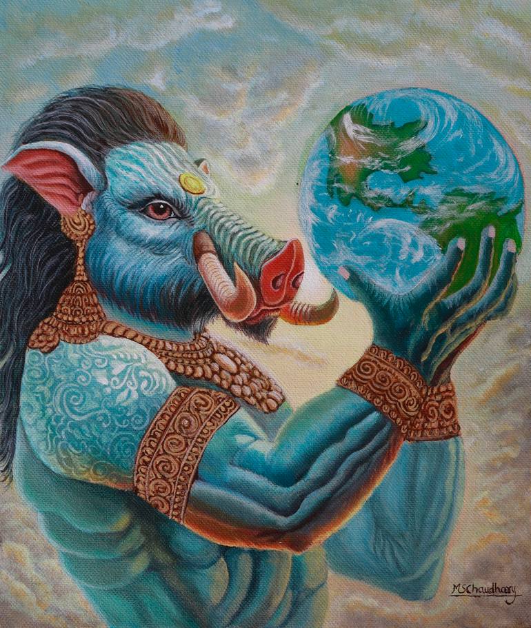 Lord Vishnu Varah Roopam Painting by Meghana Chaudhary | Saatchi Art