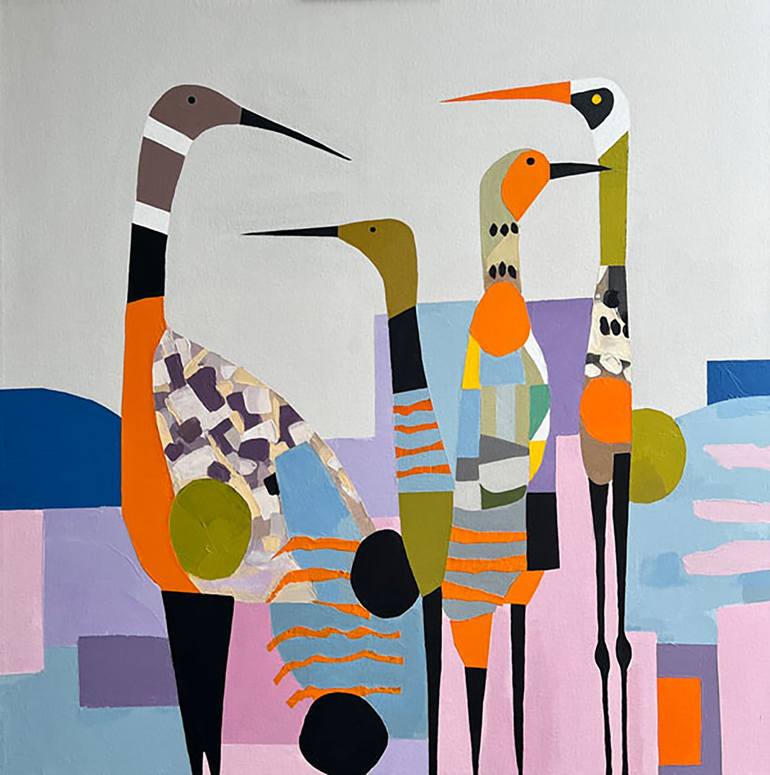 Graceful Storks Painting by Sahar Manri | Saatchi Art