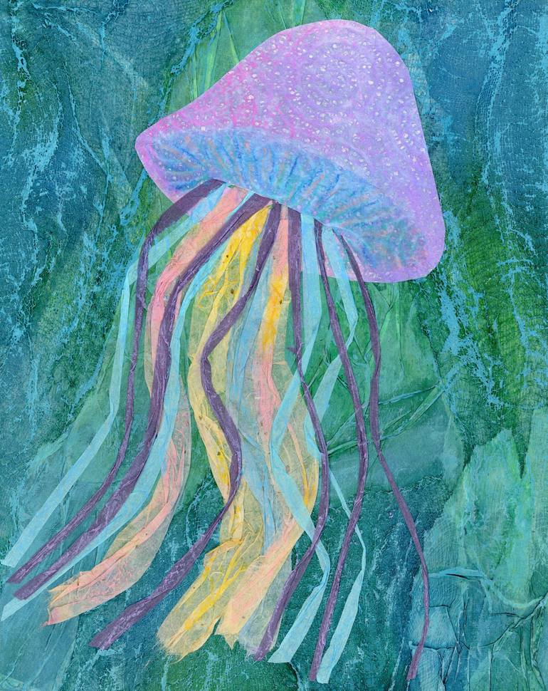 Jellyfish Journey Collage by Alison Adams | Saatchi Art
