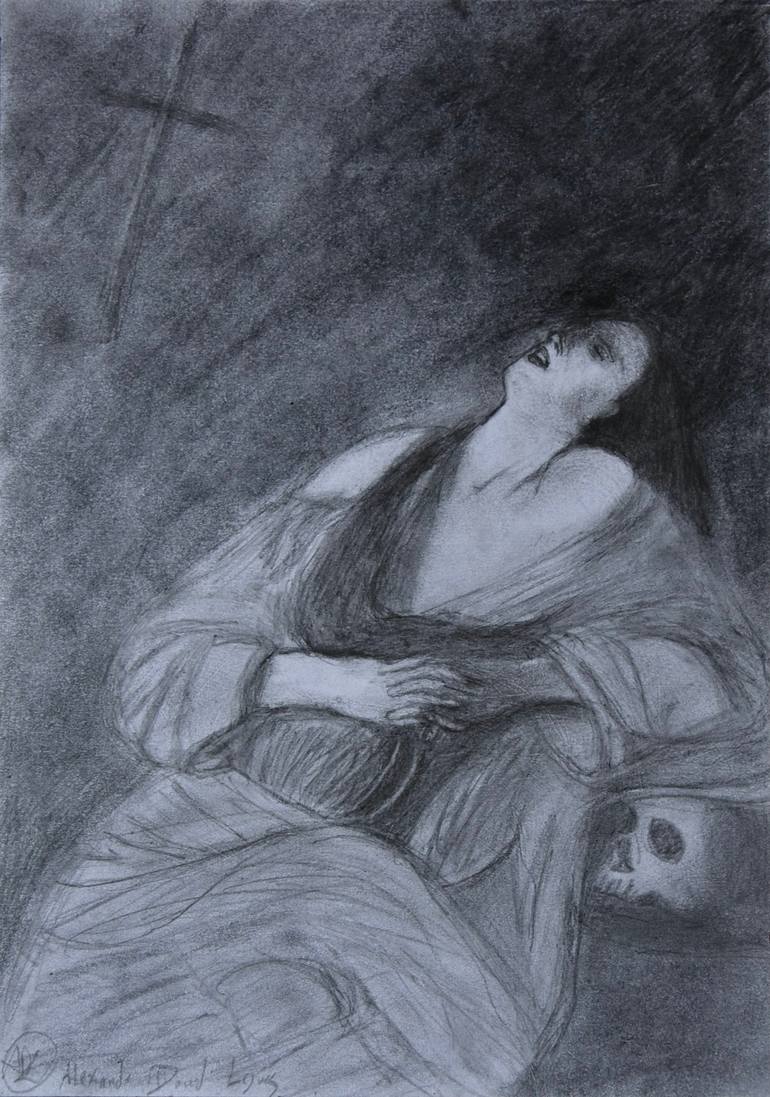 STUDY OF MARY MAGDALENE (AFTER CARAVAGGIO) Drawing by Alexandre David ...