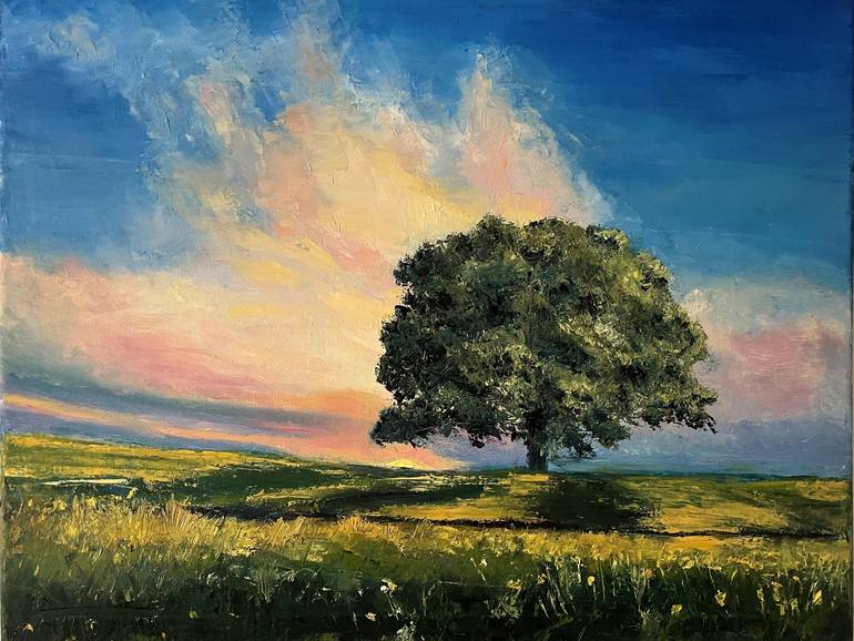 Oak Tree Sunset Painting by Mahtab Clark | Saatchi Art