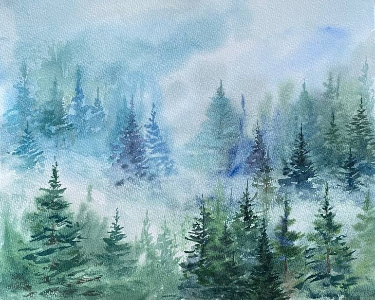 Misty Forest Painting by VESEBA art | Saatchi Art