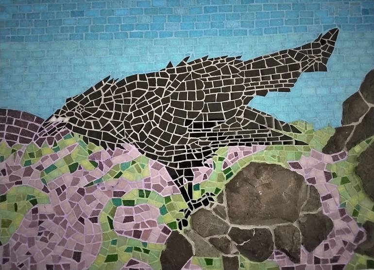 Raven mosaic wall panel. Mixed Media by Jeff Challenor | Saatchi Art