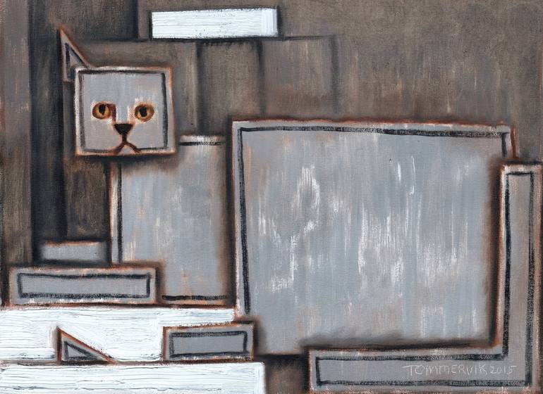 Gray And White Cat Painting by Tommervik Paintings | Saatchi Art