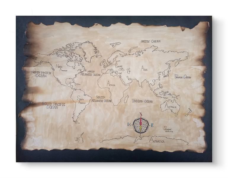 The burnt world map Drawing by Johnpaul Haruna | Saatchi Art