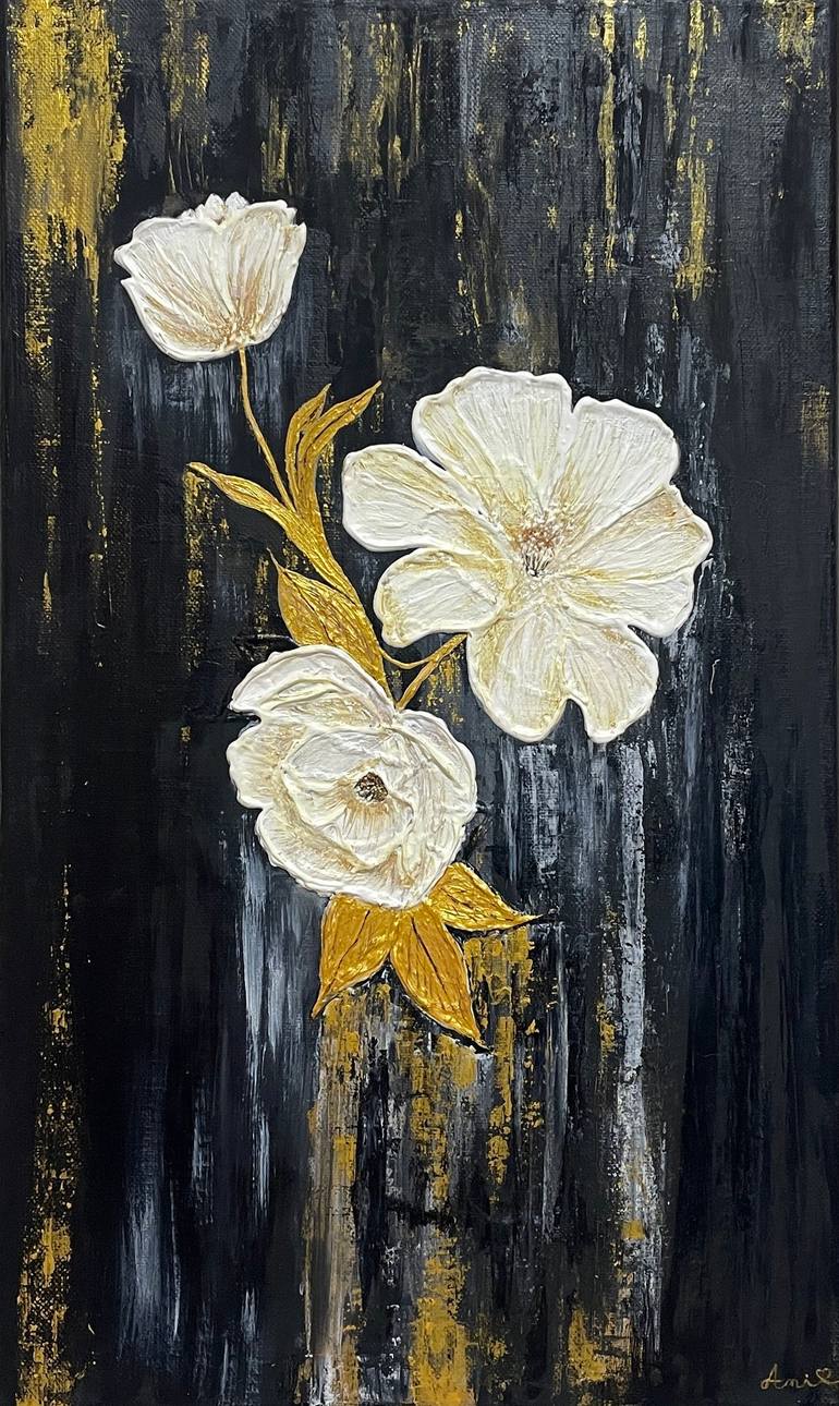 Flowers of golden leaves Painting by Amina Bader | Saatchi Art