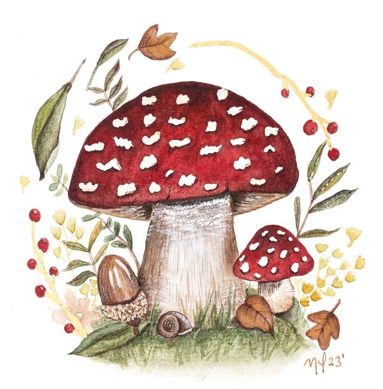Red Mushroom Painting by Nataly Peña | Saatchi Art