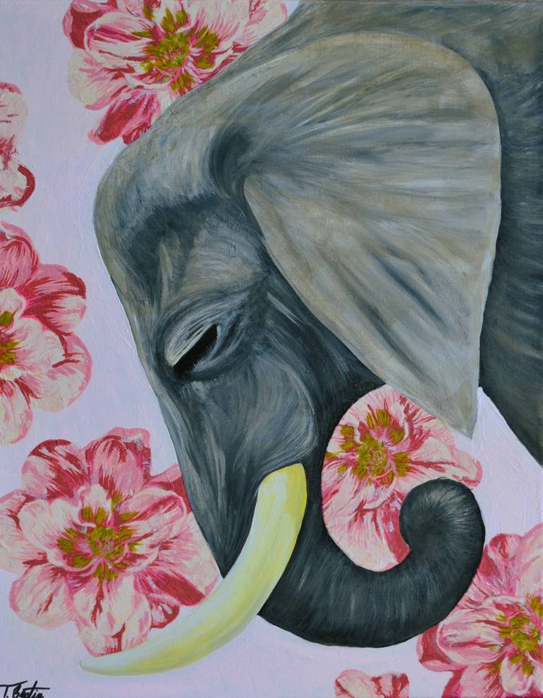 Elephant In The Garden Painting by Tammy Bastin | Saatchi Art