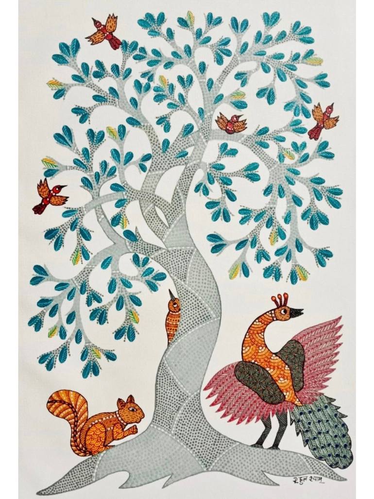 Peacock Tree Painting by Rahul Shyam | Saatchi Art