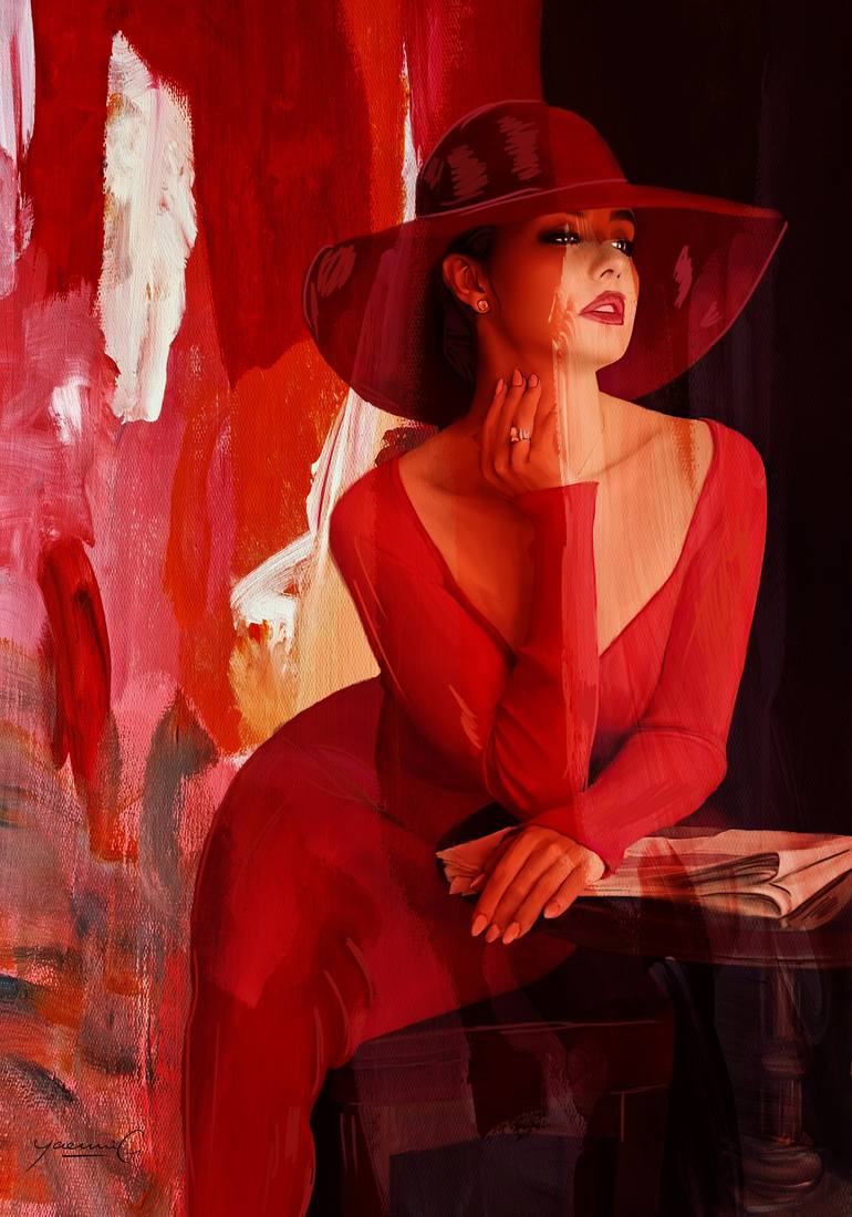 Lady in Red Painting by Yaani Jaani | Saatchi Art