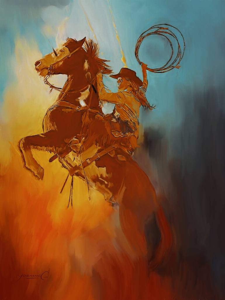 Wrangler's Ride Painting by Yaani Jaani | Saatchi Art