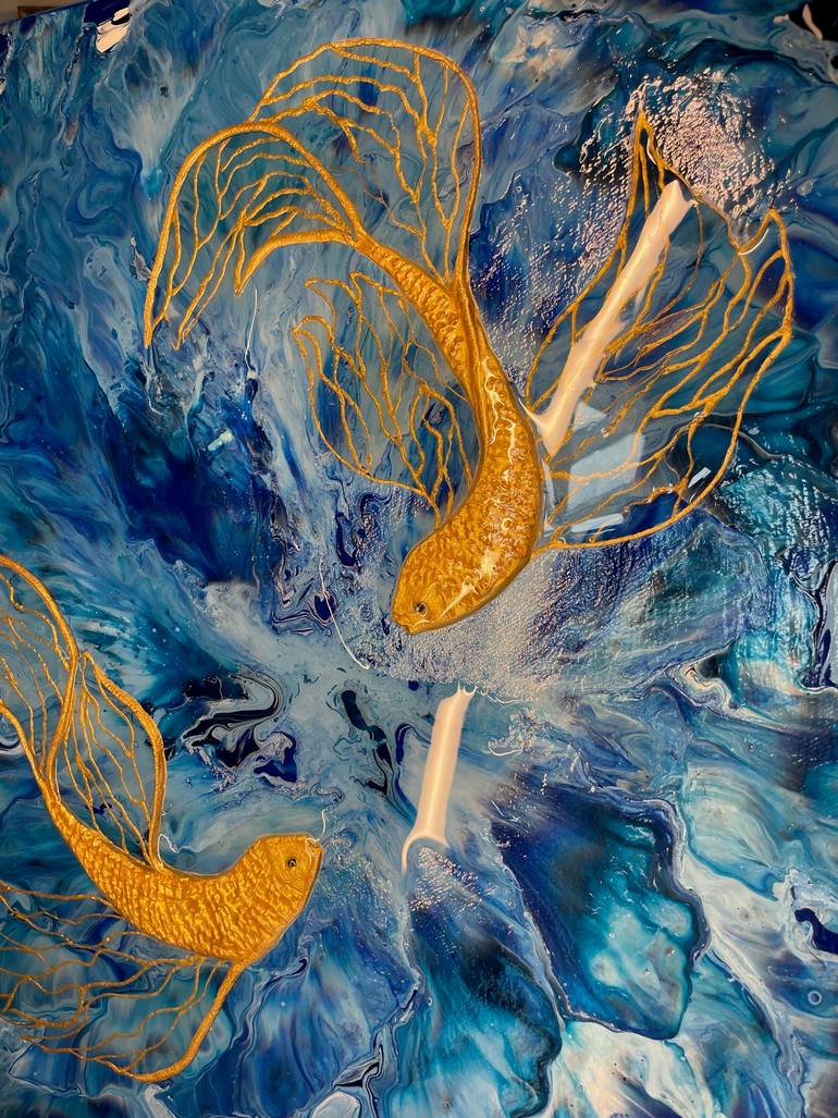 Golden Fishes Painting by Oksana Vorobiova | Saatchi Art