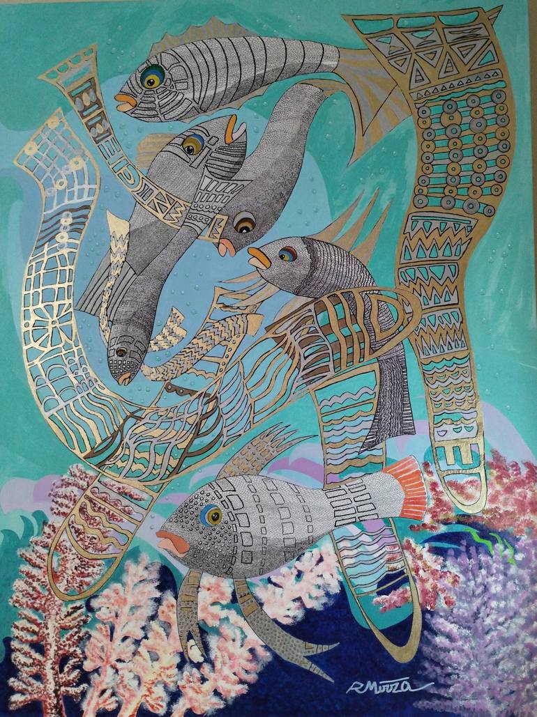 Fish meeting Painting by Robert Mirza | Saatchi Art