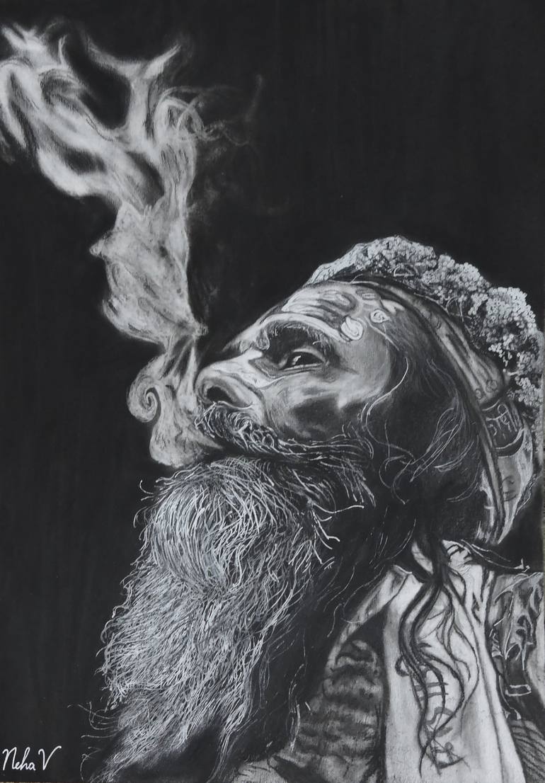 Mystic Embers- Aghori Drawing by Neha Kanwathirth | Saatchi Art