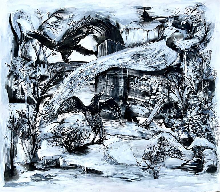 Peacock and Buzzards 2024 Drawing by Charles Geiger | Saatchi Art