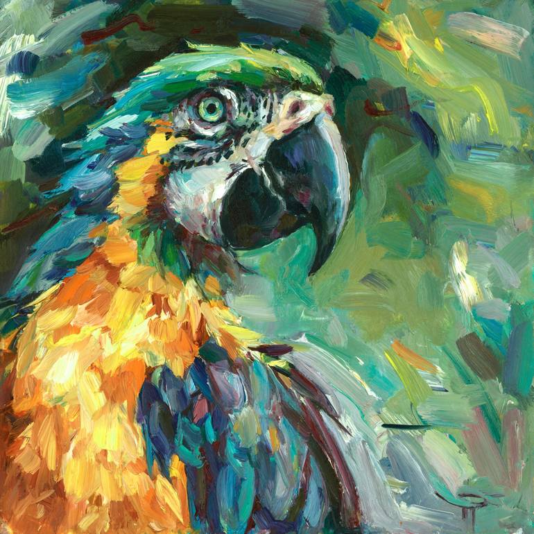 Ara blue yellow green Parrot Macaw Painting by Julia Ruf | Saatchi Art
