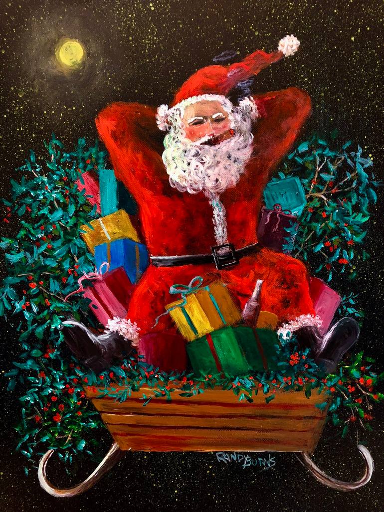 Cigar Santa Painting by Randy Burns | Saatchi Art