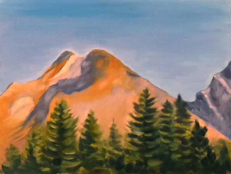 Mountain at sunset Painting by Alexandra Leconte | Saatchi Art