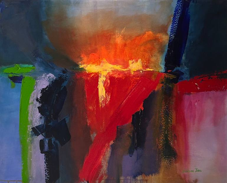 Abstract Green, Blue, Fire Painting by Liliana Alem | Saatchi Art