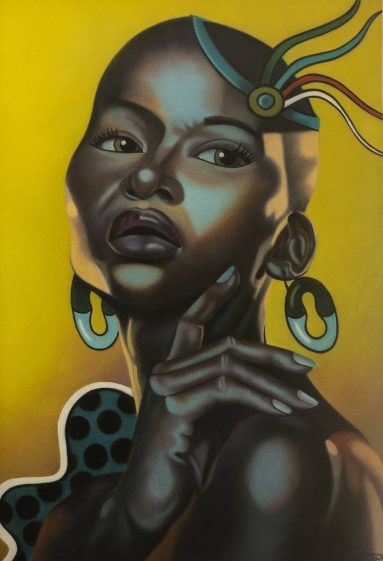 Black woman portrait (The dragonfly) Painting by Oscar Acosta | Saatchi Art