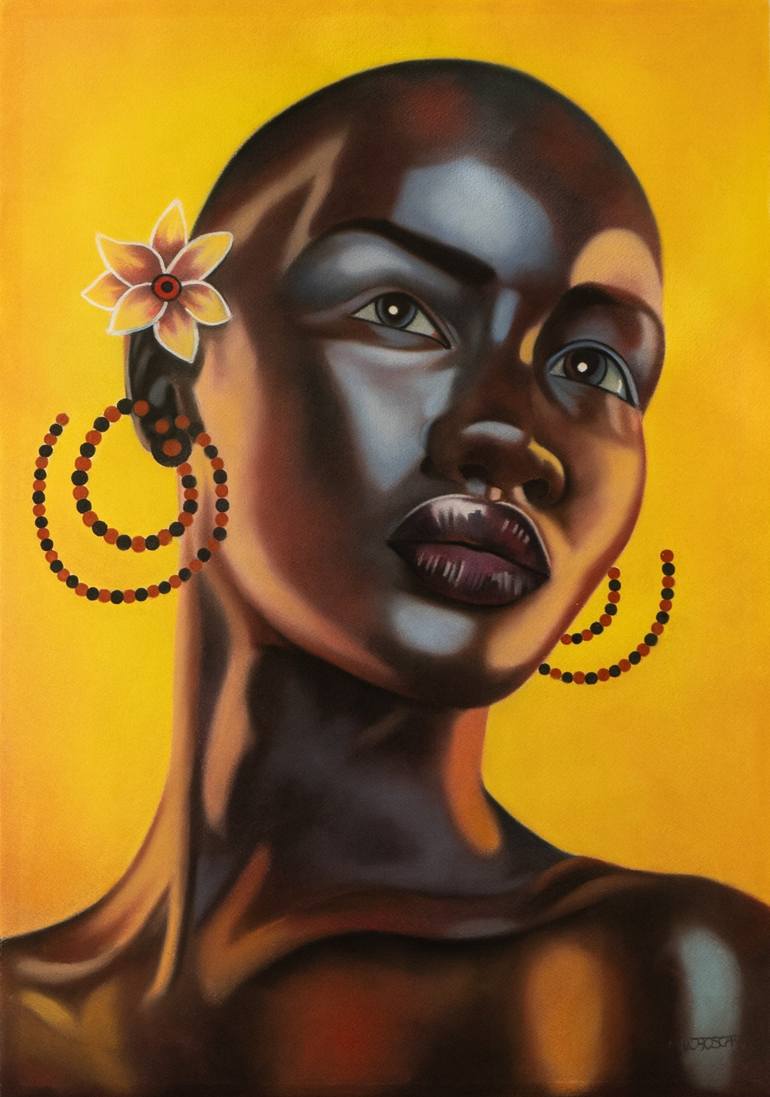 Black woman portrait (The queen of copper) Painting by Oscar Acosta | Saatchi Art Australia