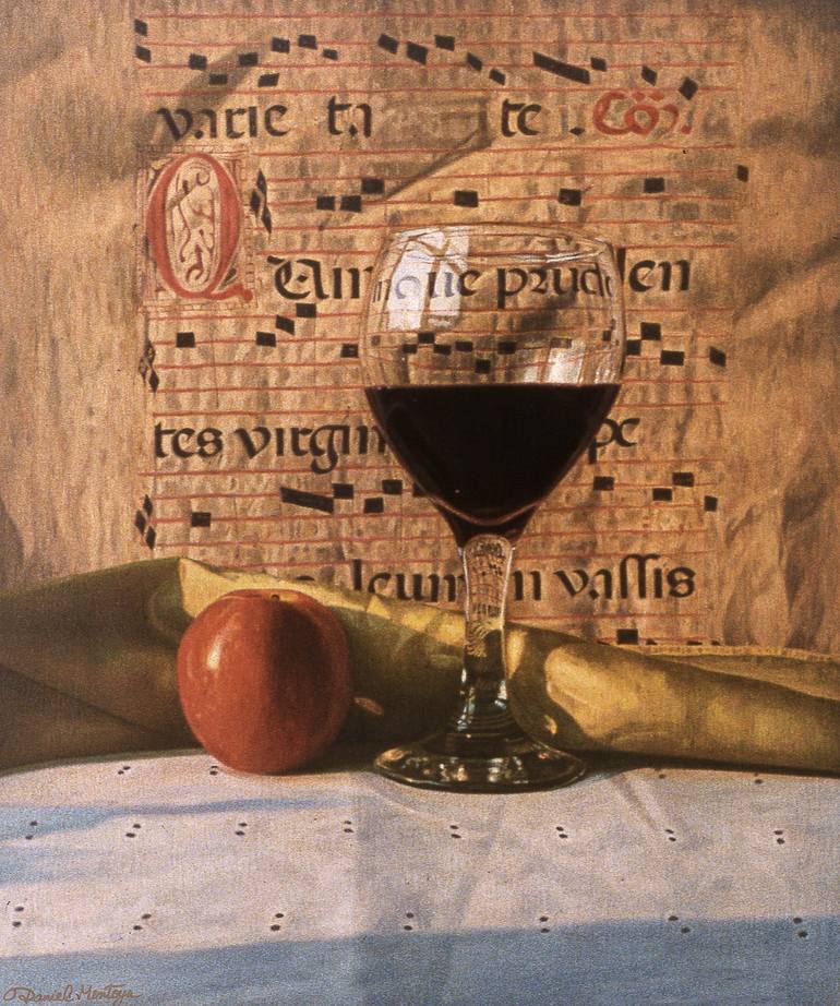 Wine Glass & Manuscript Painting by Daniel Montoya Neiderbach | Saatchi Art