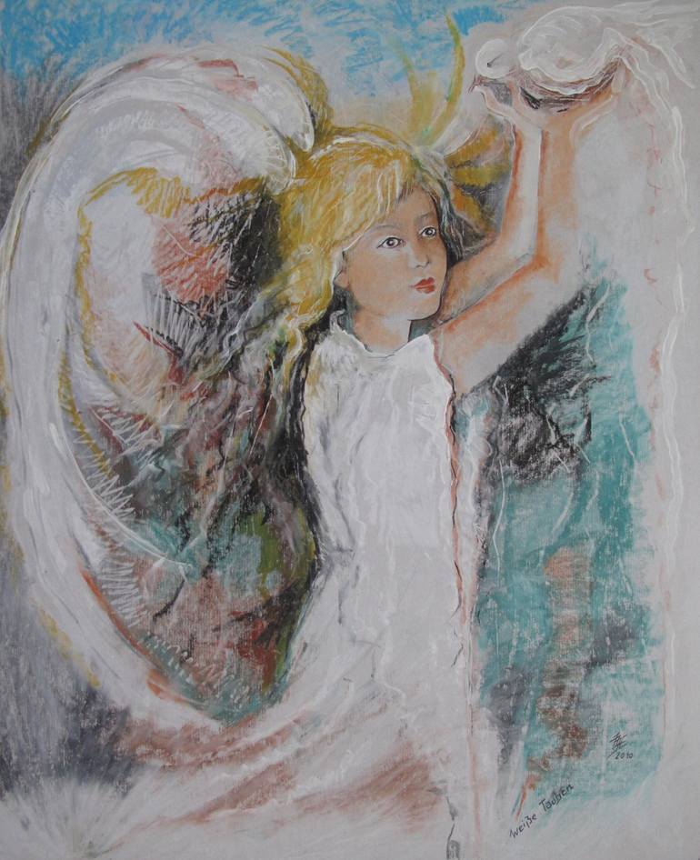 weisse Tauben Painting by Marion Hallbauer | Saatchi Art