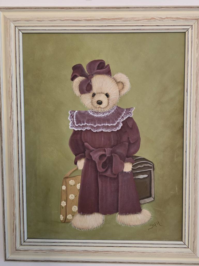 Vintage Teddy Bear Traveler Painting by Yafit Zaddik | Saatchi Art