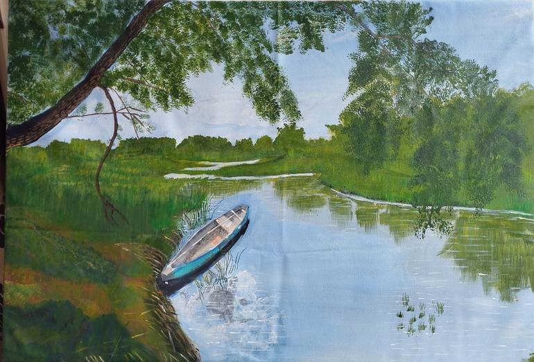 Village River Painting by Neetu Patel | Saatchi Art